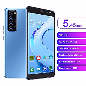 Hilitand 5.45 inch Smartphone, HD Full Screen Unlocked Cell Phones, for Android 4.4.2 Face Fingerprint Smart Phone, 512MB/4GB, HD Camera Mobil Phone, 1500mAh Battery, 128GB Extension (Blue)