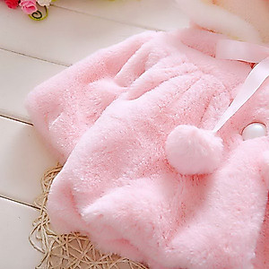 Happy Cherry Kids Infant Girls Fur Fleece Lapel Coat Winter Warm Jacket Cloak Capes Outfit Windproof Clothes for 6-12 Months Pink