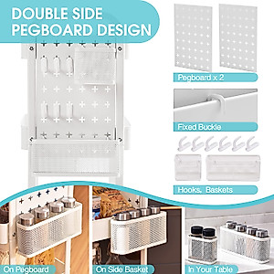 TOOLF 3-Tier Rolling Cart, Metal Utility Storage Cart with DIY Pegboards, Art Craft Trolley with Baskets Hooks, Organizer Serving Cart Easy Assemble for Office, Home, Kitchen, Classroom, White