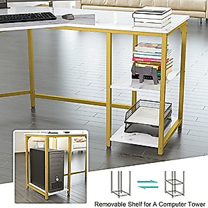 Elephance Large L-Shaped Computer Desk with Shelves, Corner Desk, Home Office Writing Workstation, Gaming Desk PC Latop Table with Storage