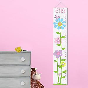 Personalized Growth Chart for Kids Boys and Girls - Customized Measuring Height Ruler with Name, Wall Décor for Nursery Room, Gift for Grandson and Granddaughter (Butterflies & Blooms)