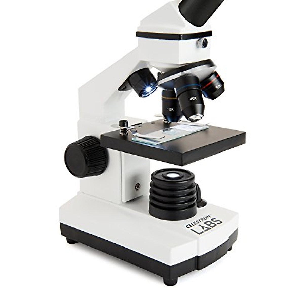 Celestron – Celestron Labs – Monocular Head Compound Microscope – 40-800x Magnification – Adjustable Mechanical Stage – Includes 2 Eyepieces and 10 Prepared Slides