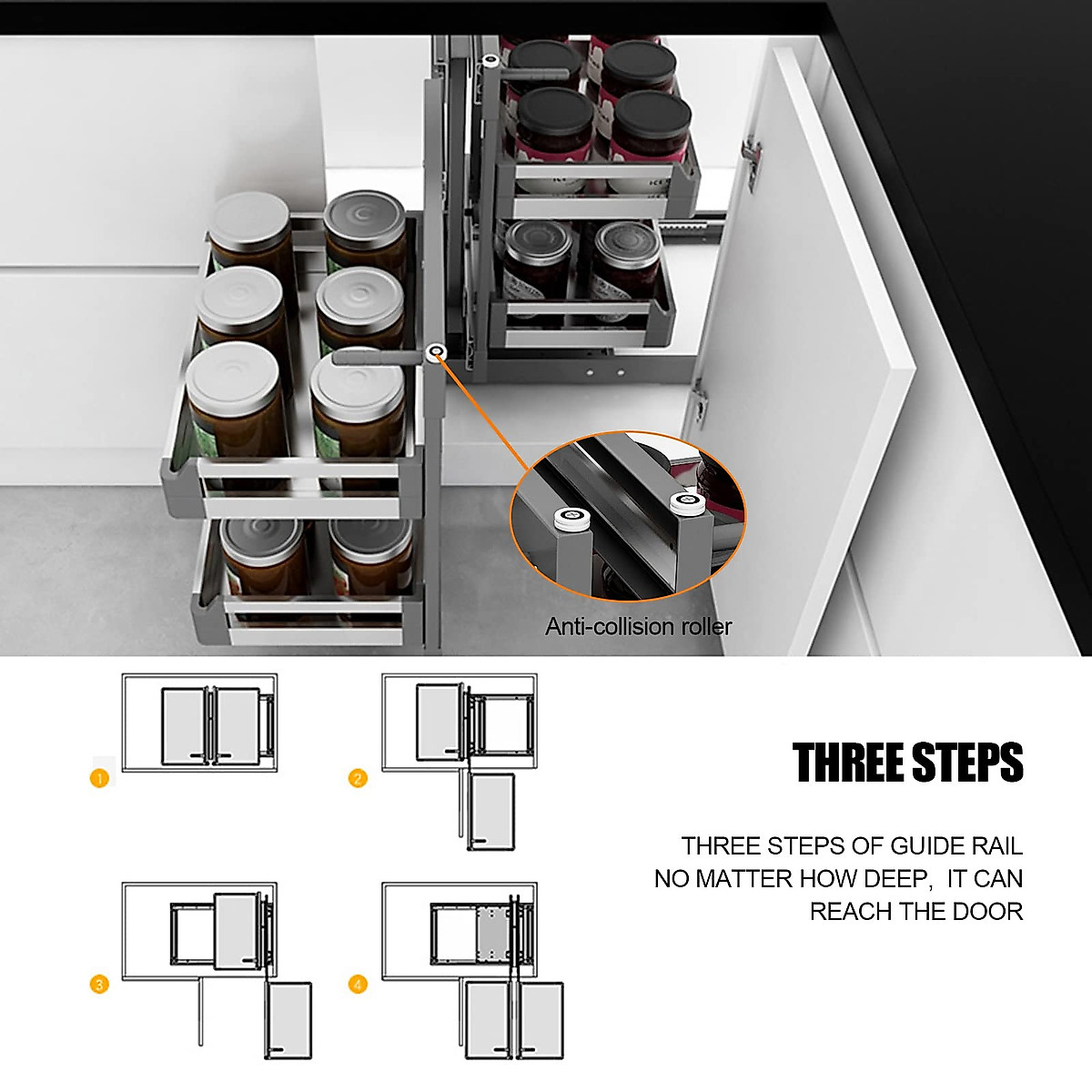 ZHIRCEKE Kitchen Blind Corner Pull Out Shelf Organiser Corner Slide Out Pan Pot Rack Shelving Unit Organizer for 900-1000mm Cabinet
