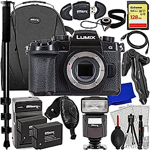 Ultimaxx Advanced Panasonic Lumix G95 Hybrid Mirrorless Camera Bundle (Body Only) - Includes: 128GB Extreme Memory Card, 2X Spare Batteries, Universal Speedlite, 72” Monopod & Much More (25pc Bundle)