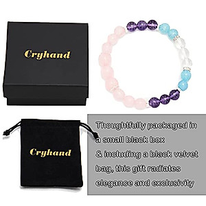 Cryhand Beauty Enhance Health Blessing Beaded Chakra Bracelets for Women Amethyst Rose Quartz Aquamarine Charm Natural Stone Crystal Healing Handmade Jewerly Gifts For Girl (Aqu)