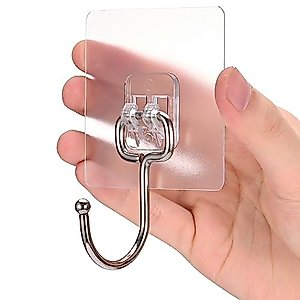 SZNKB Large Adhesive Hooks for Hanging Heavy Duty 22lbs, Transparent Waterproof Oil-Proof and Rustproof Wall Hooks, Towel and Coats Hooks for Bathroom,Kitchen Home and Office, 2 Pack