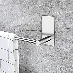 Taozun Self Adhesive 16-Inch Bathroom Towel Bar Brushed SUS 304 Stainless Steel Bath Wall Shelf Rack Hanging Towel Stick On Sticky Hanger Contemporary Style