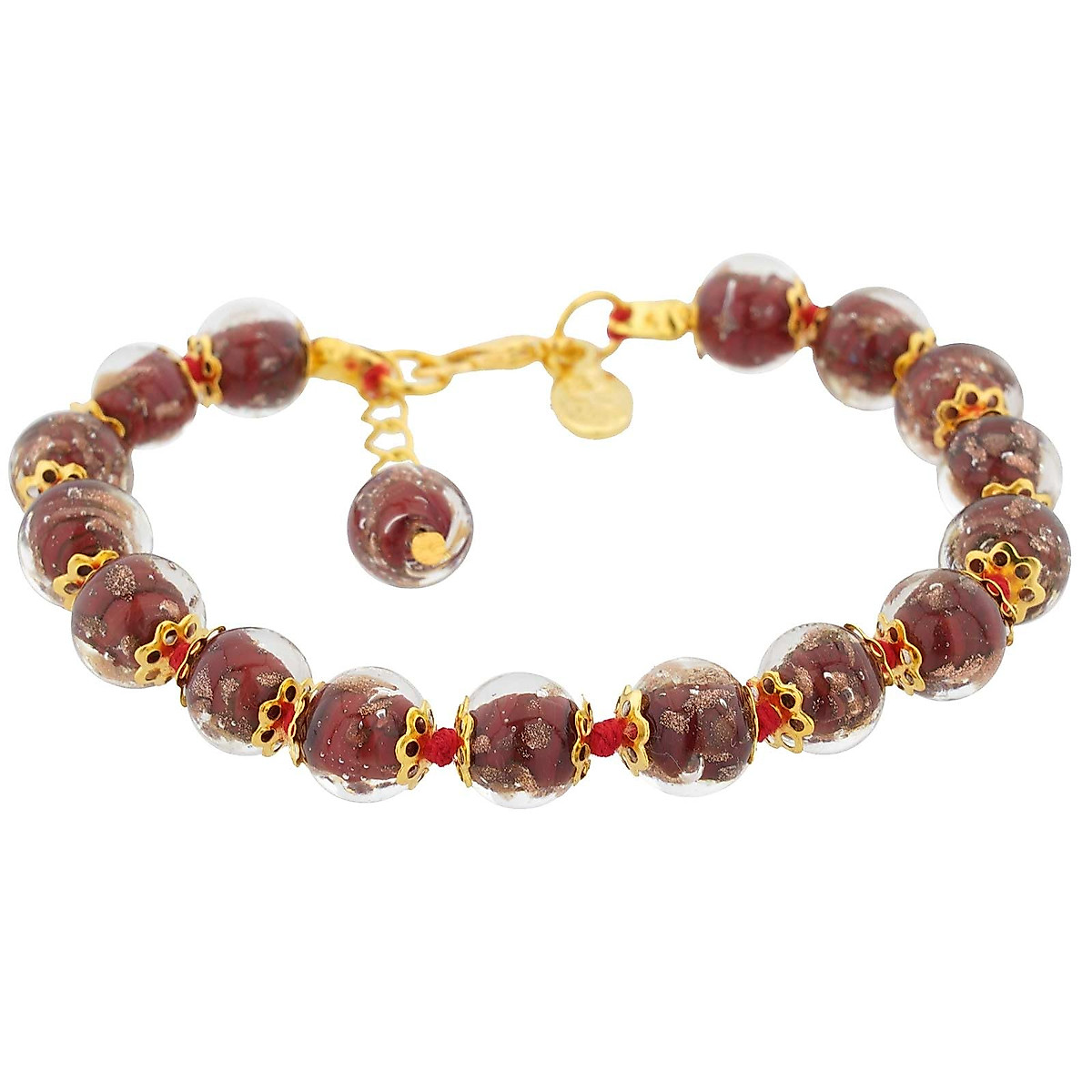 Glass Of Venice Murano Glass Bracelet Italian Red Sommerso Sparkling Beads Handmade Blown Glass - Murano Glass Bracelets for Women