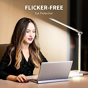 Double Head Desk Lamp for Home Office, Eye-Care Desk Light with USB Charging Port, Touch Control 5 Color Temperature & Brightness with Night Light Mode, 60min Timer Desktop Table Lamp for College Dorm