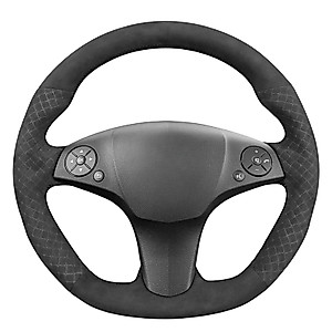 MEWANT Dark Gray Quilted Steering Wheel Cover for Mercedes Benz C-Class AMG 63 2009-2011 / GLK-Class GLK 350 2008-2012 / SLR-Class SL-Class AMG 63 65 SLK-Class AMG 55