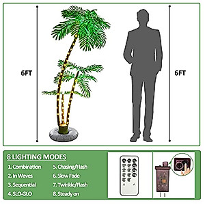 Spurgehom 6FT Lighted Palm Trees Outdoor Christmas Tree for Decorations Decor LED Artificial Fake Trees Lights for Indoor, Holiday, Backyard, Poolside, Garden