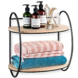 HCODCIBA Industrial Wall Shelves 19.7 x 17.3 Inch Floating Shelves for Bathroom Wood Located Above The Toilet Storage 2 Tier Bathroom Shelf Wall Mounted