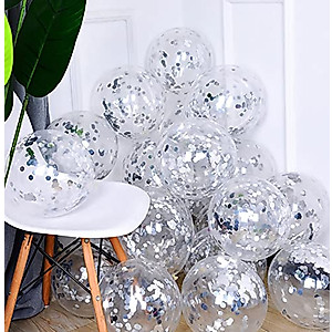 50pcs Silver Foil Confetti Balloons,12 inch Latex Balloon with Silver Confetti Inside for Birthday Family Party Wedding Party Baby Shower Decoration Supplies