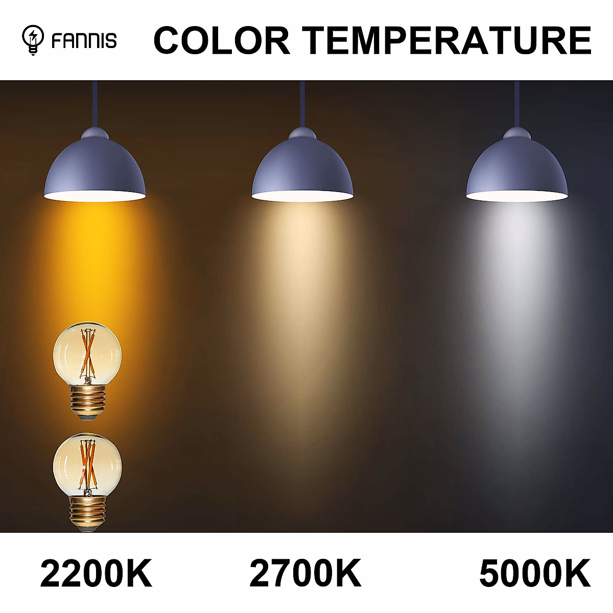 FANNIS Vintage Dimmable LED Bulbs, G50 G16.5 Edison Bulb, Equivalent 20W- 40W, Soft Warm Light 2200K, E26 Medium Base, Amber Glass LED Filament Light Bulb, Pack of 6