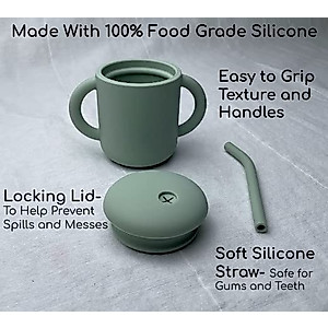 Jane and Kate - 2 Pack, 100% Food Grade Silicone Training Cup and Straw | 6 Months Plus, 5oz, 150 mL, Spill Proof (Green and Blue)