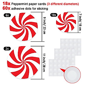 18 Pieces Peppermint Candy Cutouts Christmas Candy Cutouts Cardboard with Glue Point Dots for Winter Bulletin Board School Classroom Christmas Party Home Decoration Supplies, 3 Sizes