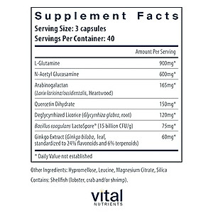 Vital Nutrients GI Repair Nutrients | Leaky Gut Capsule with L Glutamine and N-Acetyl | Digestive Enzyme Supplement to Support Gut Health and Digestion | Gluten and Dairy Free | 120 Capsules