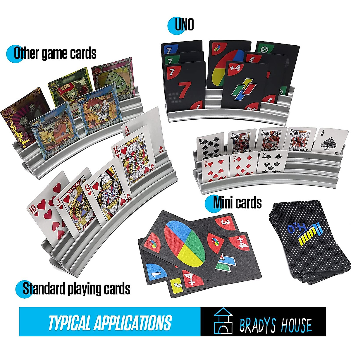 BRADYS HOUSE - Extendable Plastic Playing Card Holder Set of 4 (Grey), Card Holders for Card Games