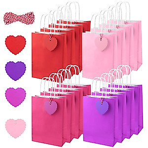 FEPITO 16PCS Red and Pink Gift Bags Paper Bags Gift Kraft Bags Paper Gift Bags Party Bags with Handles and 60 Pcs Heart Paper Tags with Twine for Birthday Party, Valentine Wedding Gift Packing