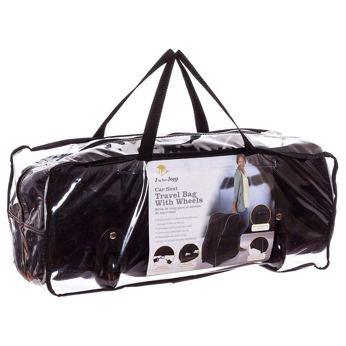 Jeep Child Car Seat Travel Bag with Wheels and Backpack Straps, Convenient Car Seat Cover for Airport Travel, Infant Carrier and Baby Carrier Travel Bag, Infant and Baby Gate Check Bag, Black