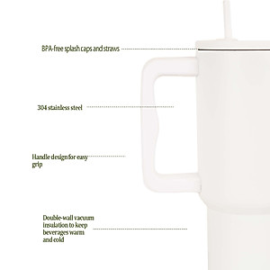 HIZEE 40 oz Tumbler with Handle and Straw,Reusable Stainless Steel Water Bottle Travel Mug Cupholder Friendly,Keeps Cold for 34 Hours, Gifts for Women Men Him Her(white)