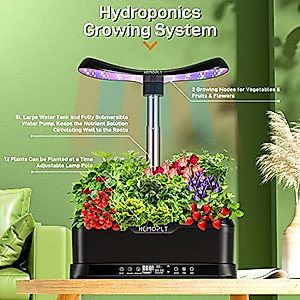 Hydroponic Growing System 12 Pods, HEMOPLT Herb Garden Kit Indoor, Indoor Garden with w/Full Spectrum 5L Water Tank, Height Adjustable (7" to 23"), Smart Timer, LED Grow Lights, Slient Pump
