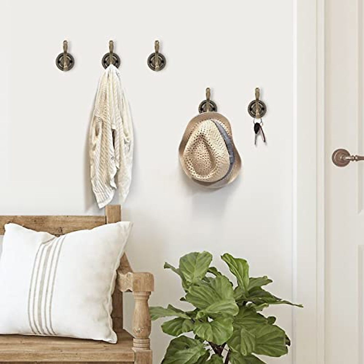 Ailibre 5 Pack Decorative Towel/Coat Wall Hooks, Wall Mounted Cast Wrought Iron Double Wall Hooks, Heavy Duty Hooks for Hanging Coats, Bath Robe, Bags, Hats, Key