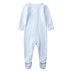 Owlivia Organic Cotton Baby Pajamas, Boys Girls 2-Pack Zip Front Sleep 'N Play, Footed Sleeper, Long Sleeve(Newborn, white+blue)