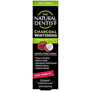 The Natural Dentist Charcoal Whitening Fluoride Toothpaste, Cocomint Flavor, 5 Ounce Tube