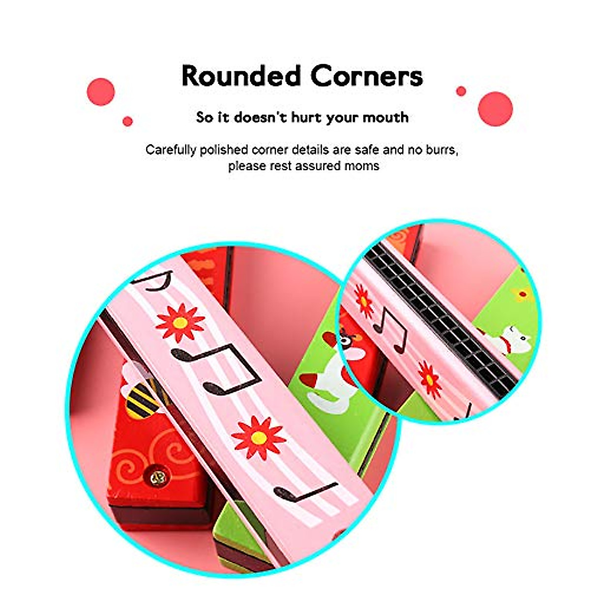 Tvoip 4Pcs Wooden Painted Toy Musical Instrument Play16-Hole Harmonica Parent-Child Puzzle Baby Early Education Toys for Children Gift (Random Color)