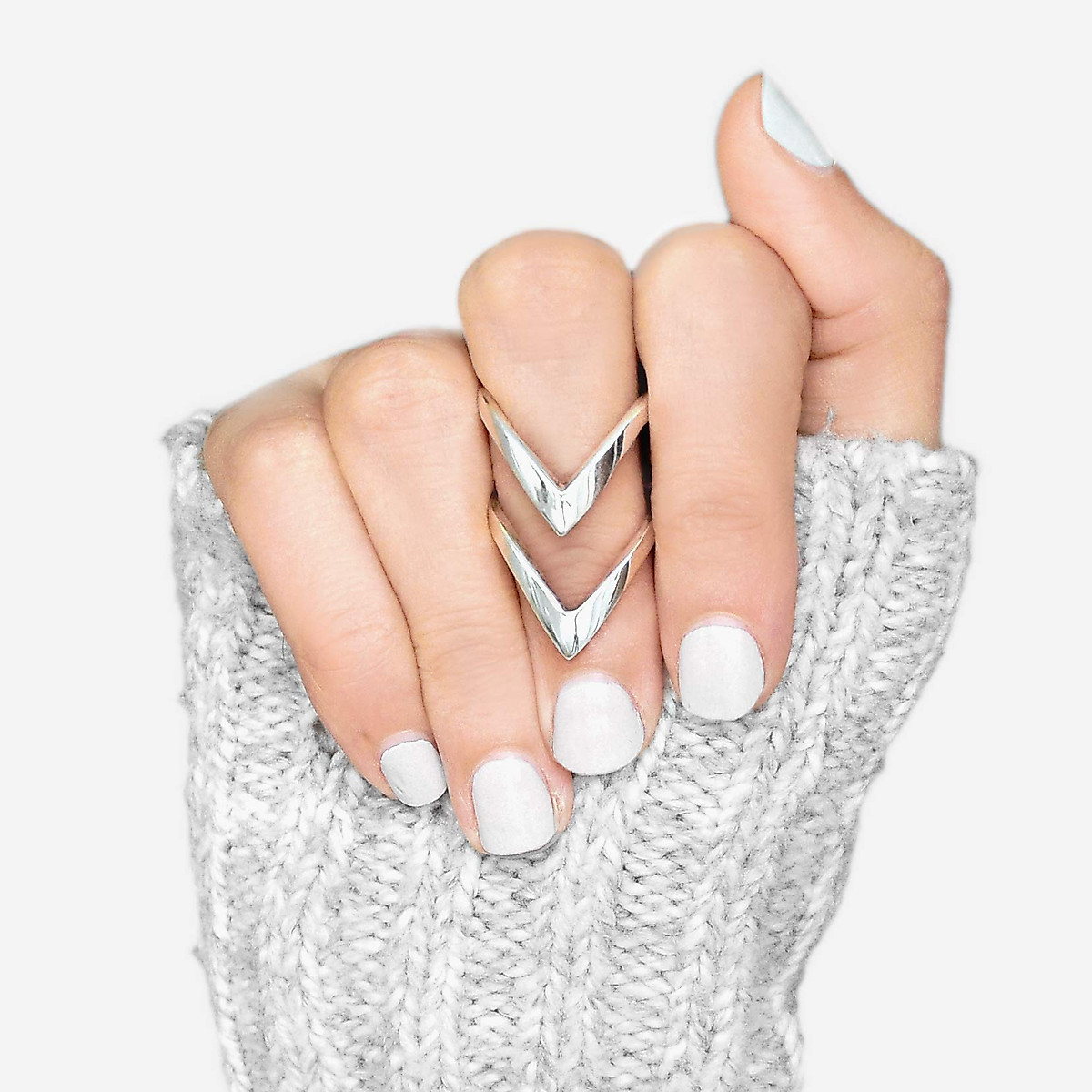 Boho-Magic Sterling Silver Chevron Ring for Women Statement Large Wide Band Full Finger (9)