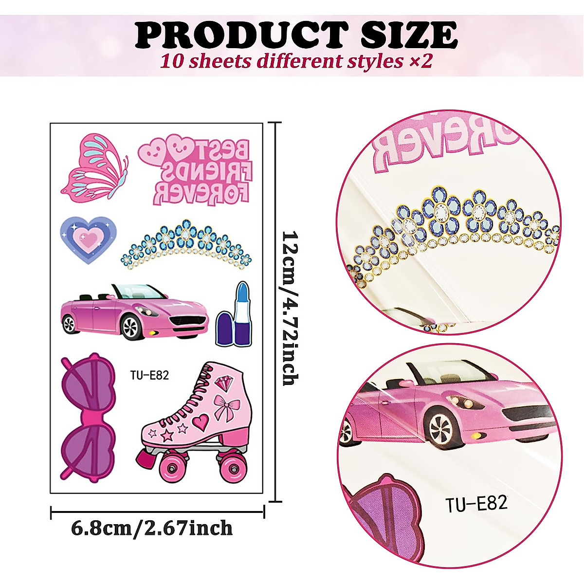 Qpout 154Pcs Pink Temporary Tattoos for Girls Cute Pinkish-purple Princess Themed Face Fake Tattoos Stickers for Pink Birthday Party Supplies Decorations Favors,20 Sheets