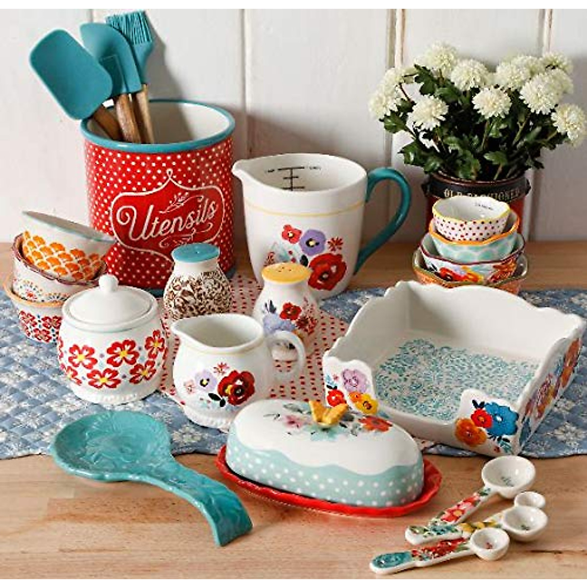 The Pioneer Woman Vintage Speckle 24-Piece Cookware Combo Set in Turquoise bundle with Copper Charm Stainless Steel Copper Bottom Cookware Set, 10 Piece