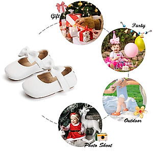 Felix & Flora Infant Toddler Baby Moccasins Soft Sole Bowknot Baby Walking Shoes Mary Jane Dress Shoes (12-18 Months Infant,White)