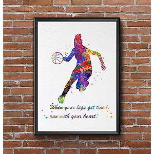 Dignovel Studios 8X10 Unframed Basketball Girl When Your Legs Get Tired Motivational Watercolor Art Print Poster Housewarming Wall Giclee Office Home Decor DN521