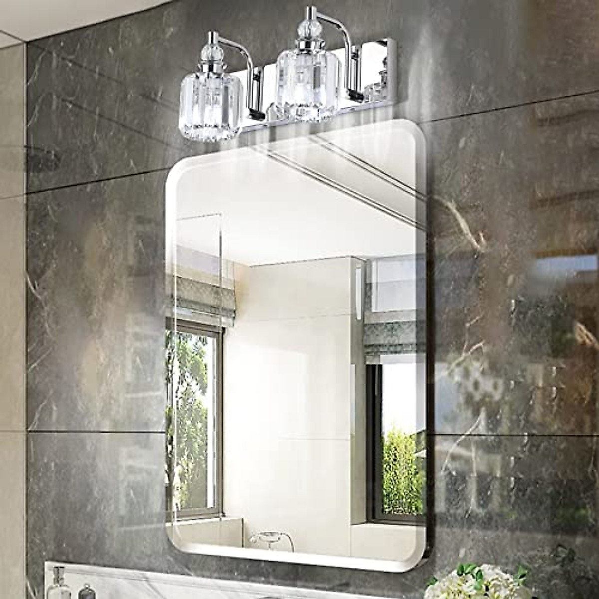 Ralbay Crystal Vanity Lights 2 Lights Modern Crystal Chrome Bathroom Vanity Light for Bathroom Lighting Fixtures Over Mirror