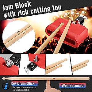 6 Pieces Drum Jam Block Musical Percussion Block with Maple Drum Sticks 5A Adjustable Mount Bracket Plastic Percussion Instruments Block for Latin Drum