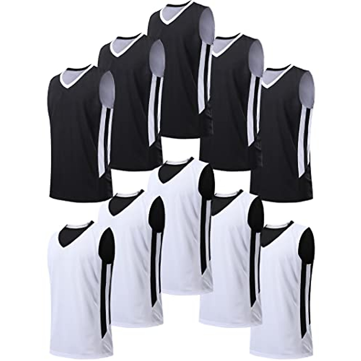 Youth Boys Reversible Mesh Performance Athletic Basketball Jerseys Blank Team Uniforms for Sports Scrimmage (10 Pack, Black/White, Youth L)