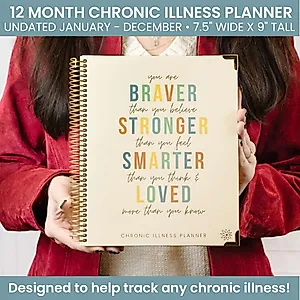 bloom daily planners Undated Chronic Illness Planner & Medical Journal - 12 Month Pain & Symptom Tracker, Mood & Medication Log, Appointment Organizer (7” x 9”)- You Are Stronger Than You Think