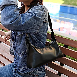 JISEN PU Leather Shoulder Clutch Bag with Zipper Closure for Women Girls Retro Lightweight Purse Tote Handbag Black