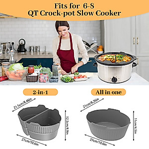 Silicone Slow Cooker Liners, 3 Pack Reusable Divider Insert Fits Crockpot 6-7 Quarts Oval Slow Cooker Reusable Dishwasher Safe, Food-Grade BPA Free Cooking Liners (Grey-3 Pack)