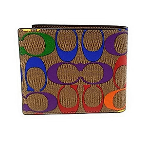 Coach Men's 3 in 1 Wallet (Signature Canvas, Rainbow - Khaki)