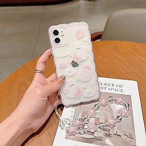 ZSYTZL Compatible with iPhone 11 Case Cute Cartoon Peach Rabbit with Cute Chain Design for Women Girls Aesthetic Kawaii Slim Soft TPU Transparent Case for iPhone 11-Peach Rabbit
