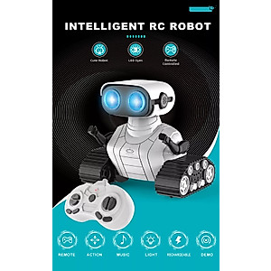 BOPTU Robot Toys, Rechargeable Robot Toy with Remote Control, Music, LED Eyes, Dance Moves, Flexible Head and Arms, Smart Sensing for Kids Boys Girls