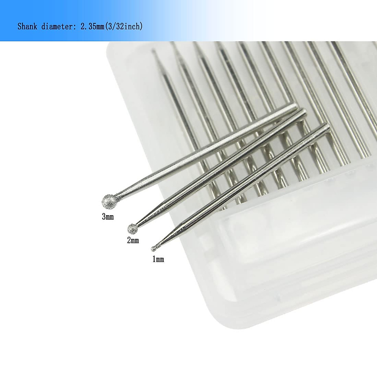 𝐋𝐮𝐨 𝐤𝐞 30 Pcs Ball Shape Diamond Burr Set, 3/32 Inch Shank Diamond Mounted Grinding Bits for Rotary Tools(Size:1mm,2mm,3mm)