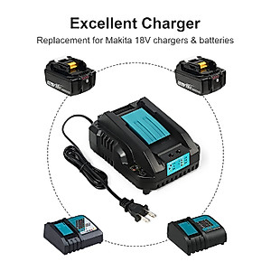 2-Pack 18V 6000mAh Battery Replacement for Makita 18V Battery Kit and Charger with Tool Bag Included Compatible with Makita BL1830B BL1840B BL1850B BL1860B，More