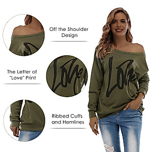 Century Star Women Long Sleeve Sweatshirts Off the Shoulder Sweatshirt Oversized letter Print Sweaters Pullover Casual Shirt Tops Rose Red Large (Lable Size Medium)