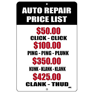 Rogue River Tactical Funny Mechanic Metal Tin Sign Wall Decor Man Cave Bar Auto Repair Shop Price List