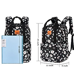 Choco Mocha Daisy Backpack for Teen Girls, Travel Middle School Backpack for Girls High School College Bookbag 16 Inch, Black