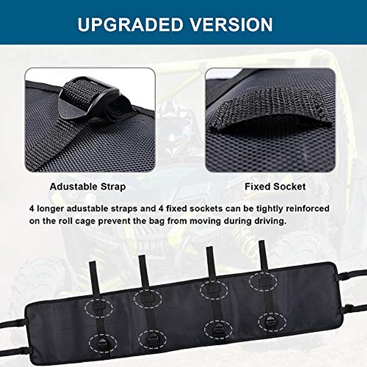 UTV Large Roll Cage Bag Roll Bar Overhead Storage Organizer Cargo Bags with Reflective Strip Compatible with Ranger RZR Pioneer Talon